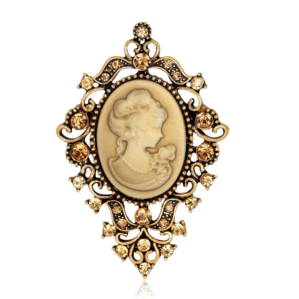 1pc Vintage Beauty Head Leaf Crystal Diamond Embellished Brooch ...