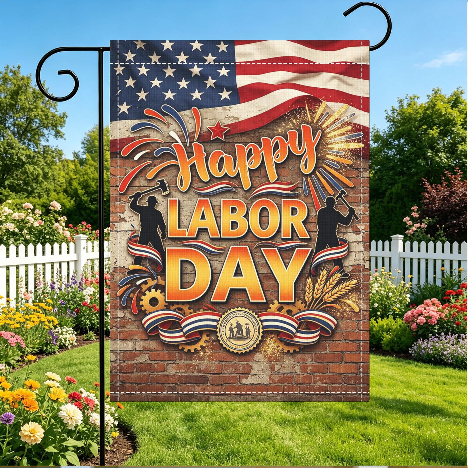 1pc Vintage Brick Background Patriotic Labor Day Garden Flag 12x18 Inch ...
