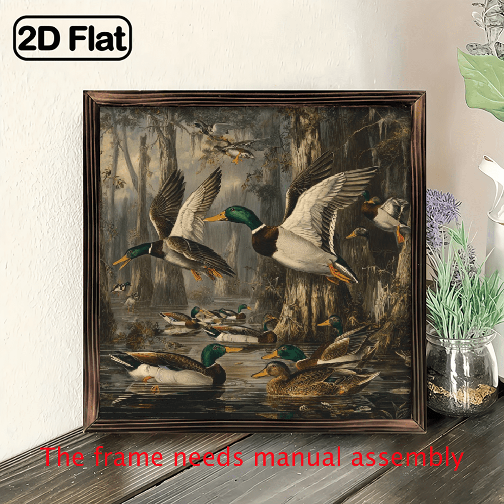 1pc Vintage Farmhouse Mallard Ducks in Forest Pond Wall Art Rustic ...