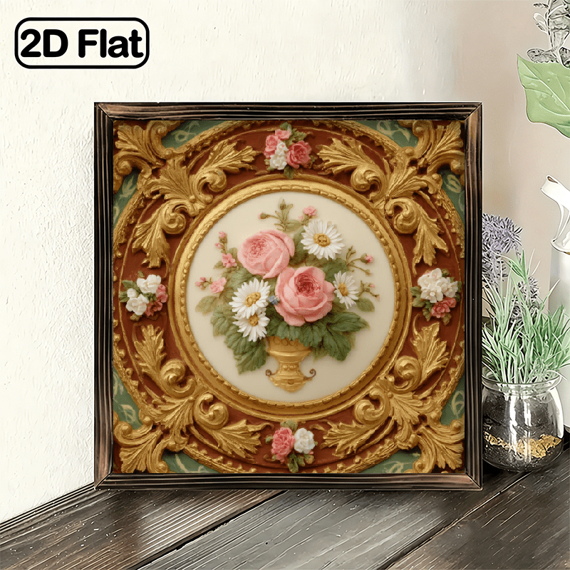 1pc Vintage Floral Rose Daisy Round Wooden Wall Art Sign - 8 Inch ...