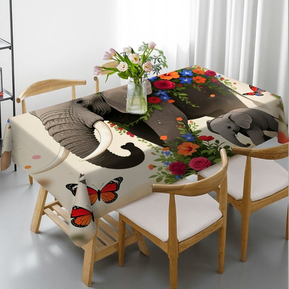 1pc Vintage Flower Elephant Mom and Baby Print Tablecloths rectangle ...