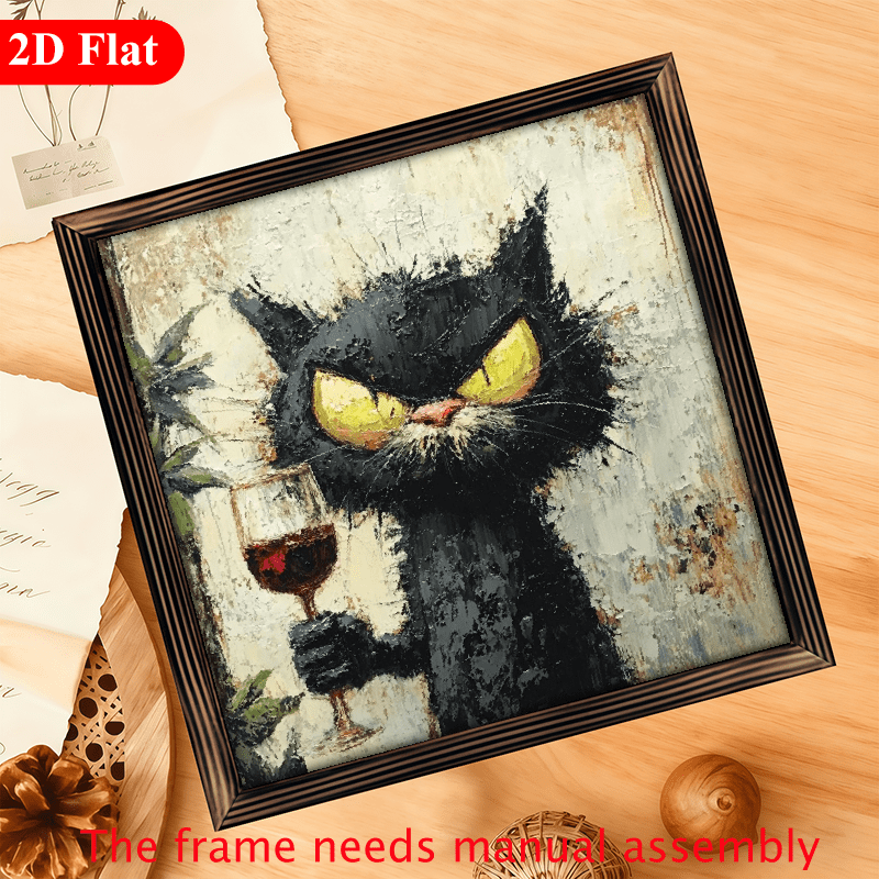 1pc Vintage Funny Black Cat with Wine Glass Wooden Wall Art - 12x12 ...