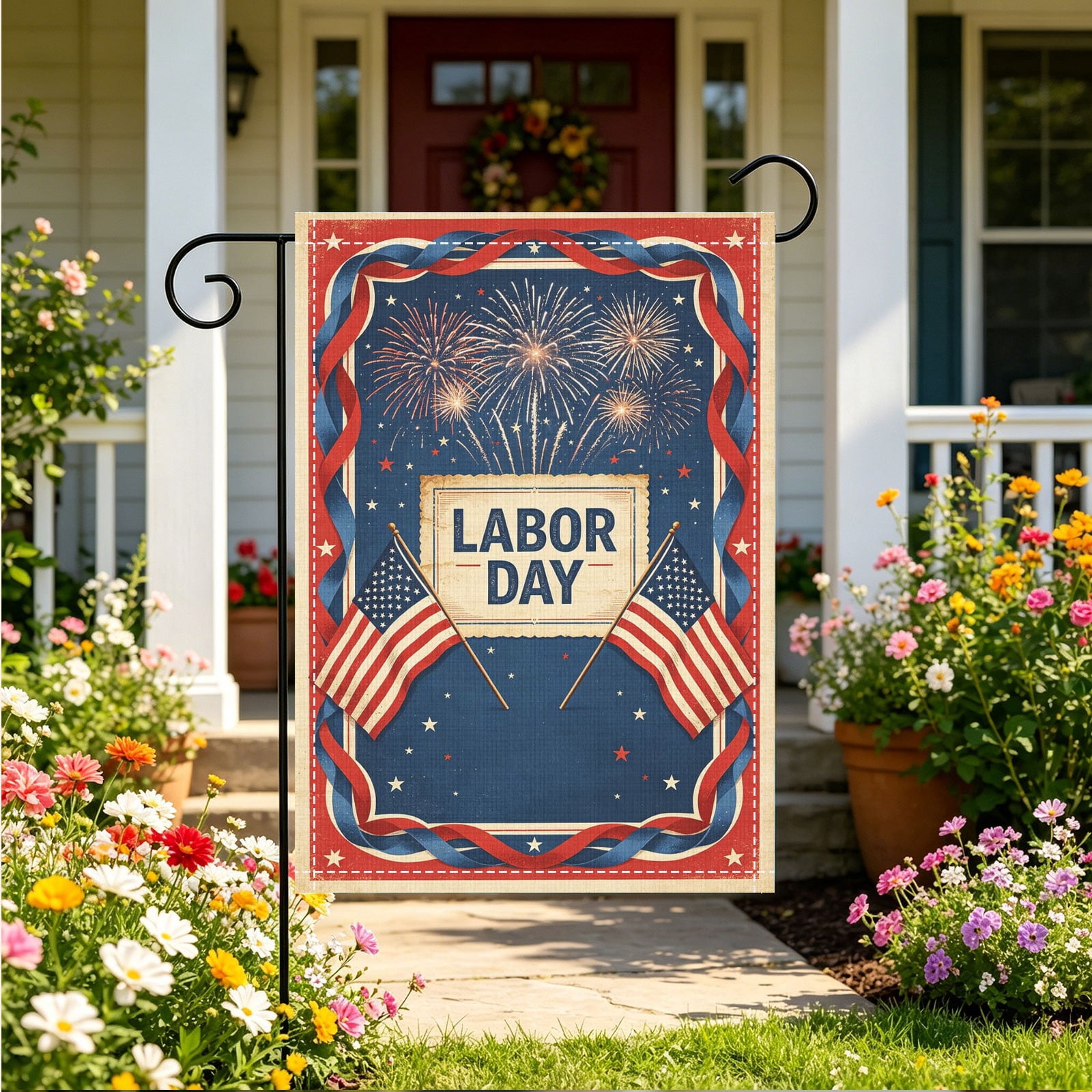 1pc Vintage Happy Labor Day Patriotic Garden Flag, American Flag ...