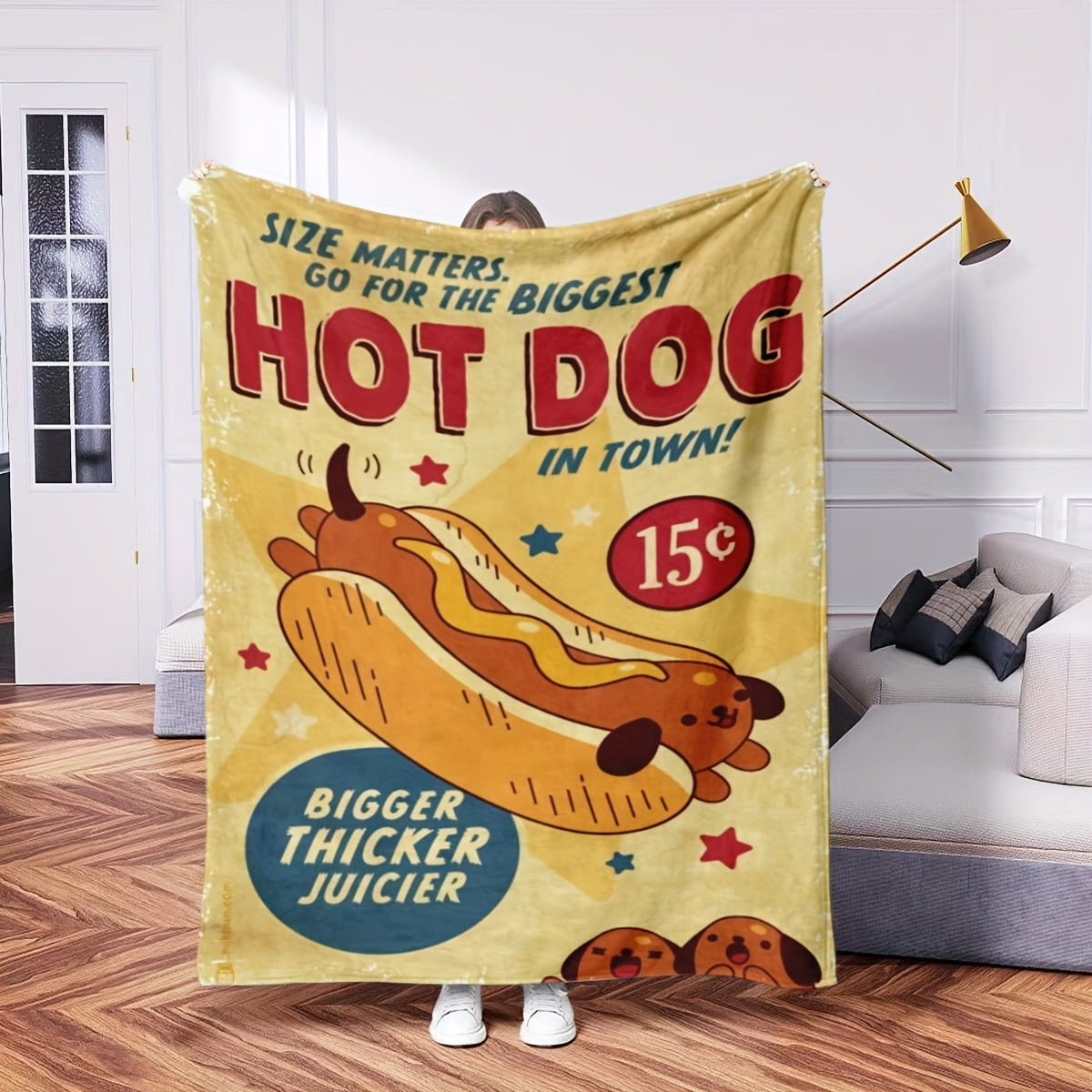 1pc Vintage Hot Dog Gift Blanket - Ultra-Soft Polyester Fleece, Retro ...