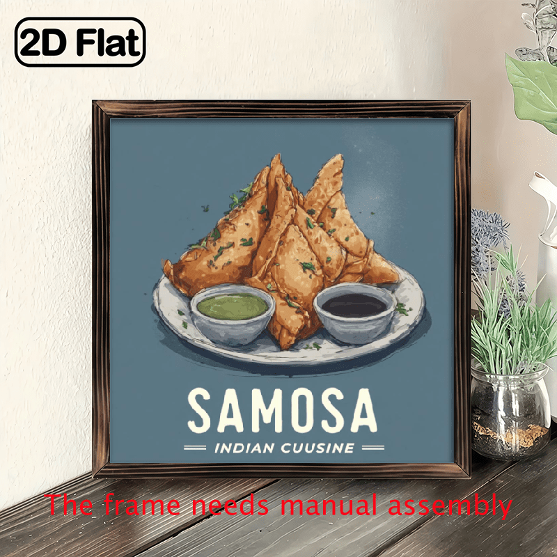 1pc Vintage Indian Samosa Wooden Wall Art - 8x8 Inch Elegant Drink ...