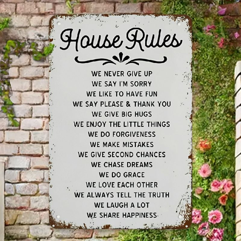 1pc Vintage Iron House Rules Wall Decor Sign - Antique Tinplate Plaque ...