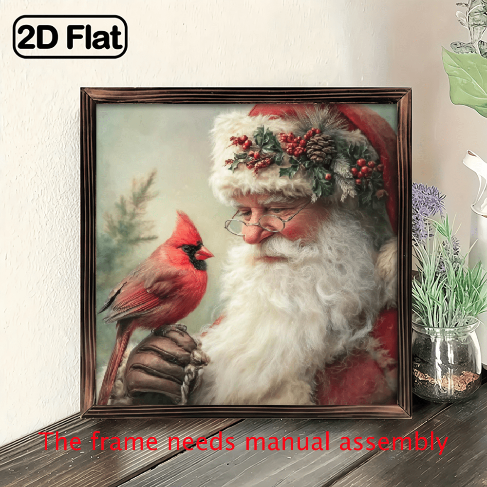 1pc Vintage Jolly Santa Claus Cardinal Bird Wooden Wall Sign - Rustic ...