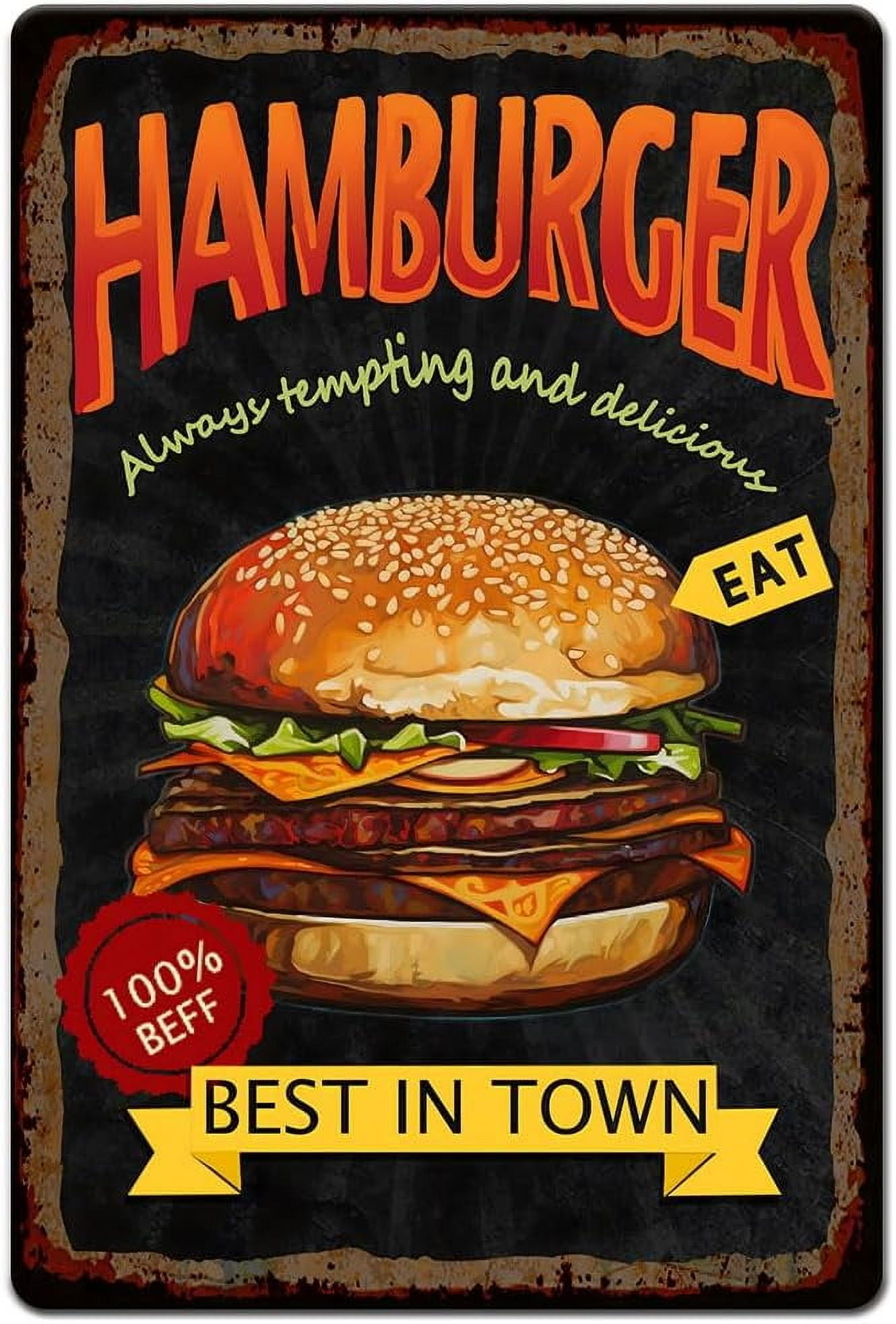 1pc Vintage Metal Tin Sign 8x12 inch Retro Iron Hamburger Sign Rust ...