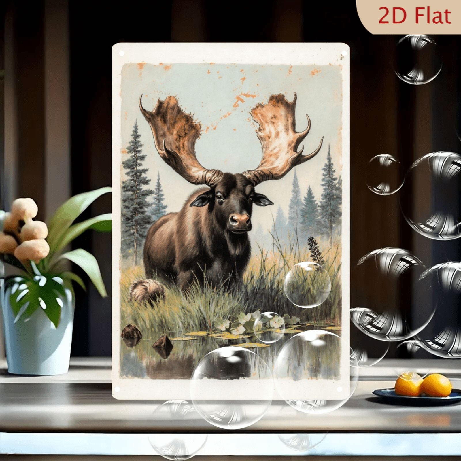 1pc Vintage Moose Metal Wall Art, 8x12 Inches, Large Male Deer with ...