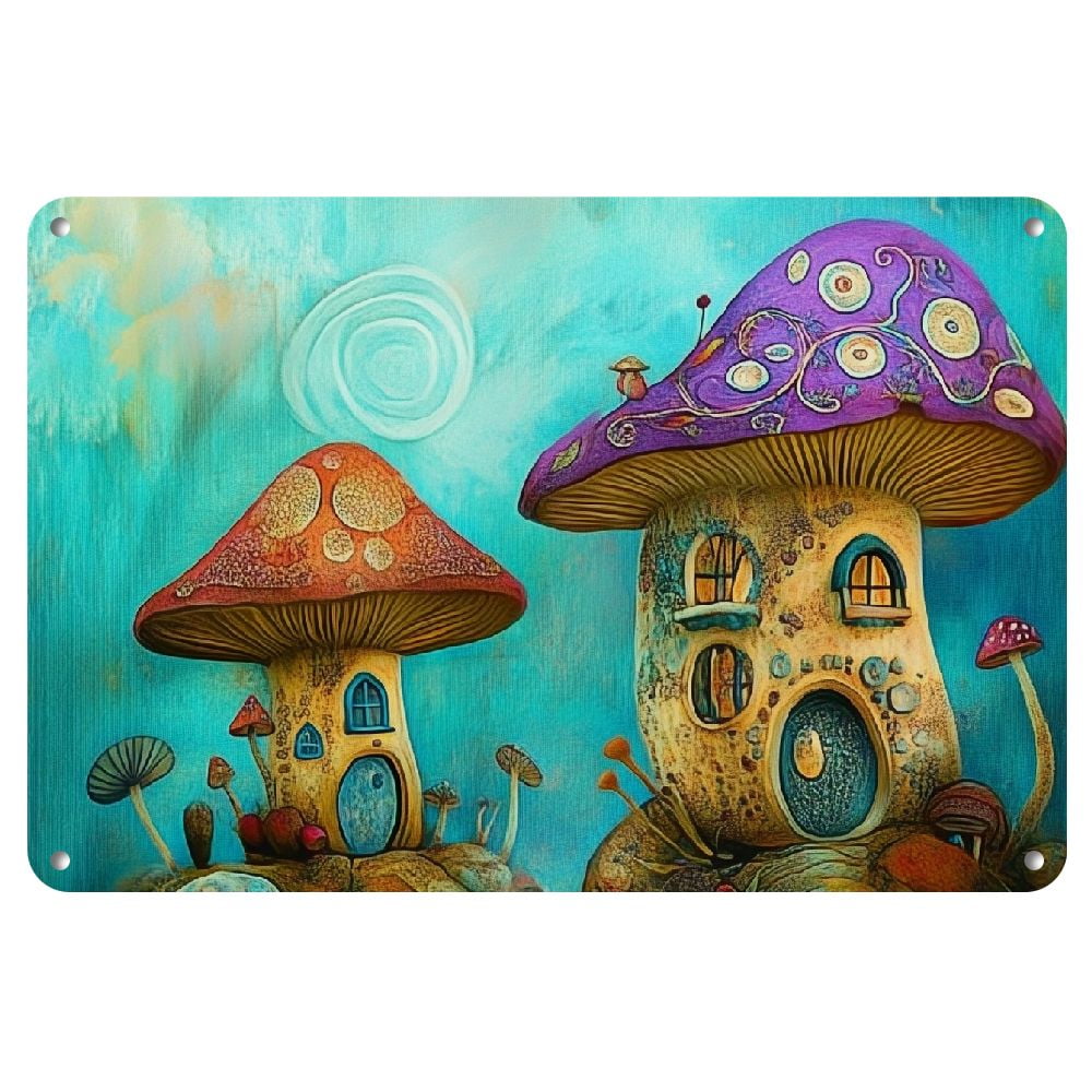 1pc, Vintage Mushroom Cottage Metal Tin Sign - 12x8" | Rustic Wall ...