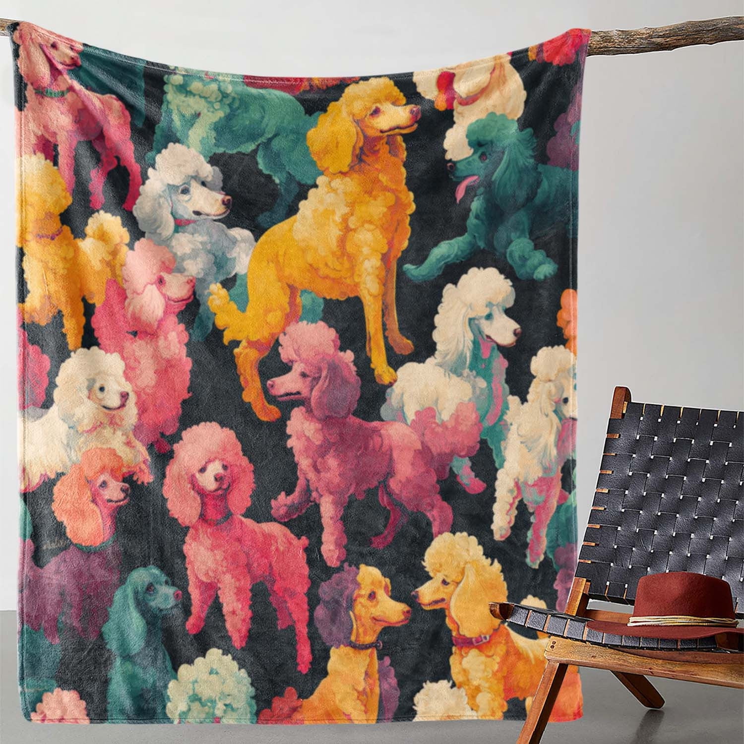 1pc Vintage Poodle Print Flannel Throw Blanket - Soft, Cozy, All-Season ...