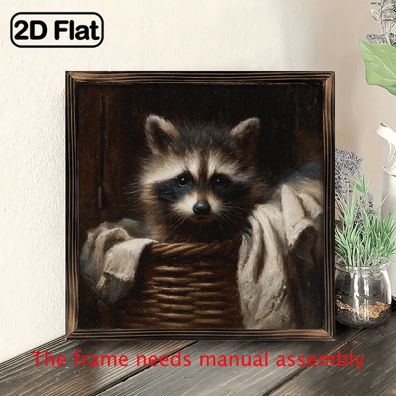 1pc Vintage Raccoon Laundry Basket Wall Decor Wooden Framed Sign with ...