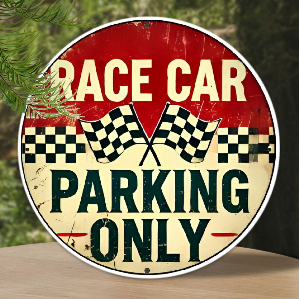 "1pc Vintage Race Car Aluminum Sign - Round Metal ""Race Car Parking ...