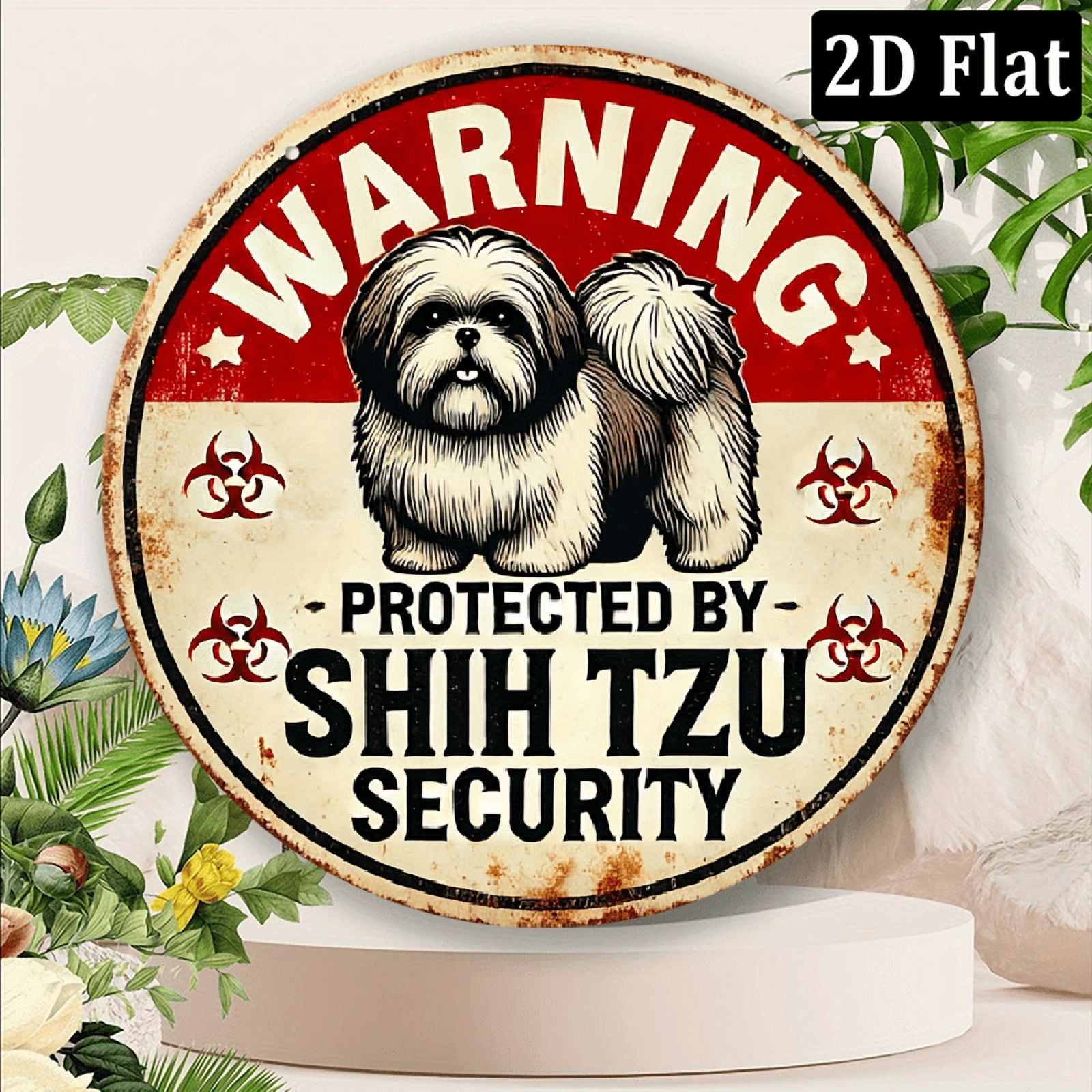 1pc Vintage Shih Tzu Dog Security Warning Sign - Round Aluminum Metal ...