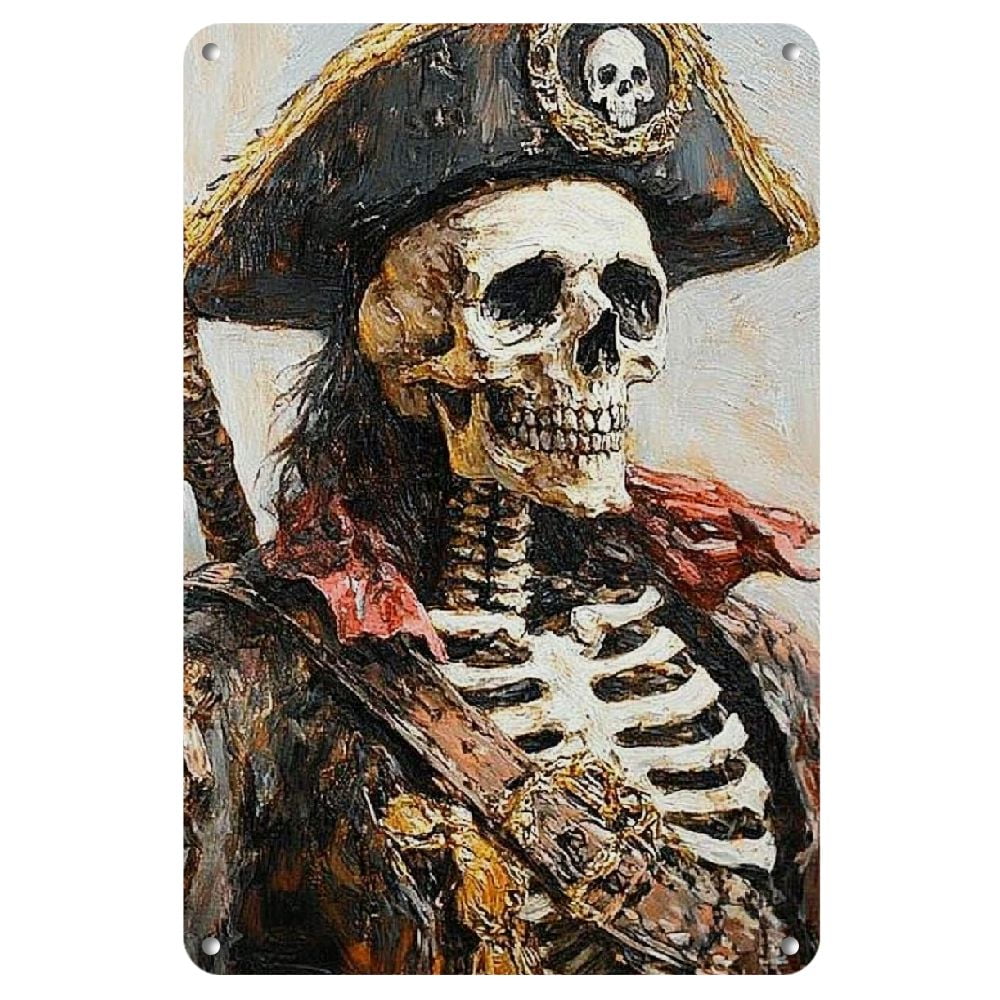 1pc Vintage Skeleton Captain Metal Sign - 8x12" Iron Wall Art, Rustic ...