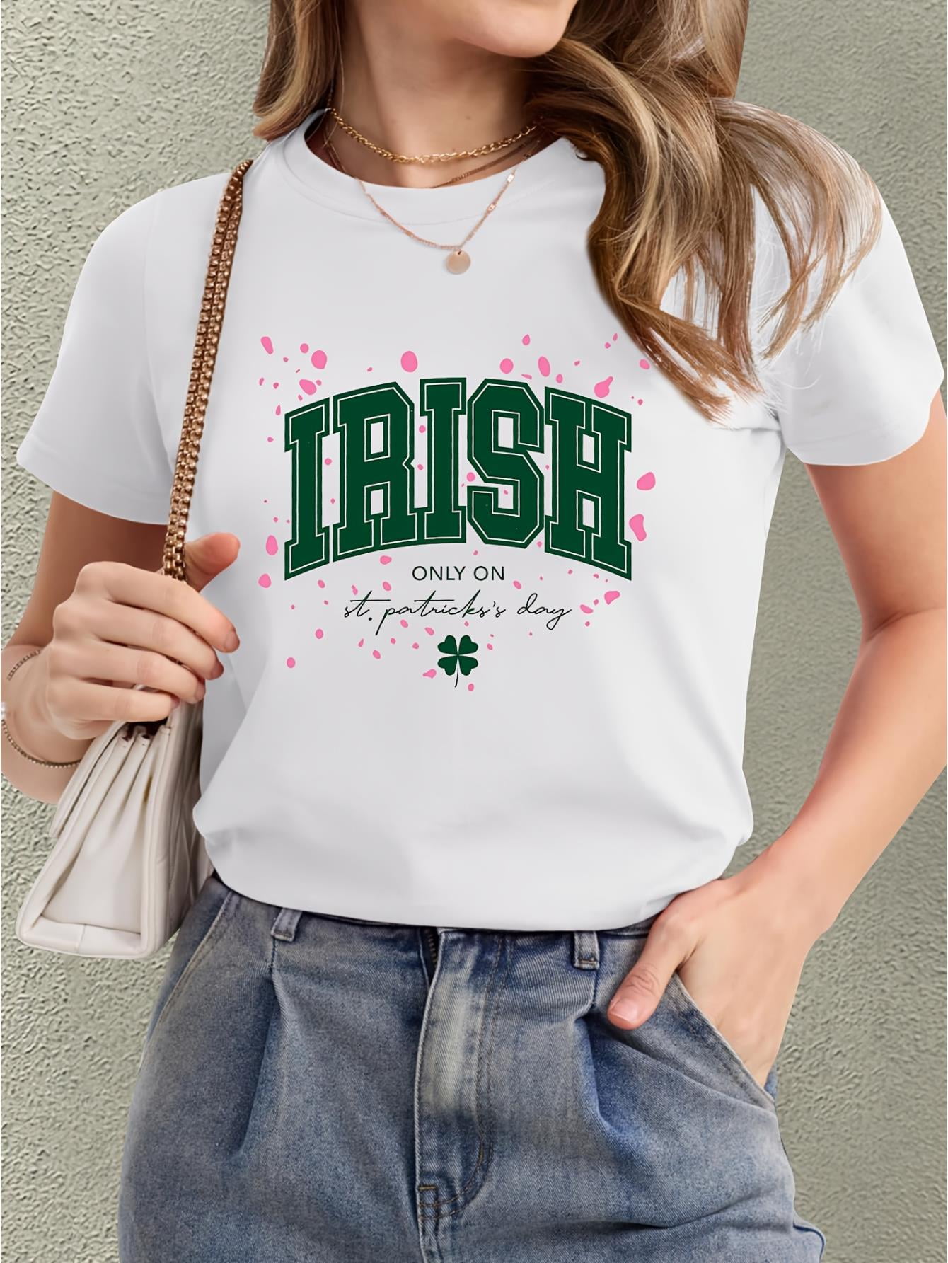 1pc Vintage St. Patrick'S Day T-Shirt, Women'S Crew Neck Short Sleeve Tee with Irish Lettering ...