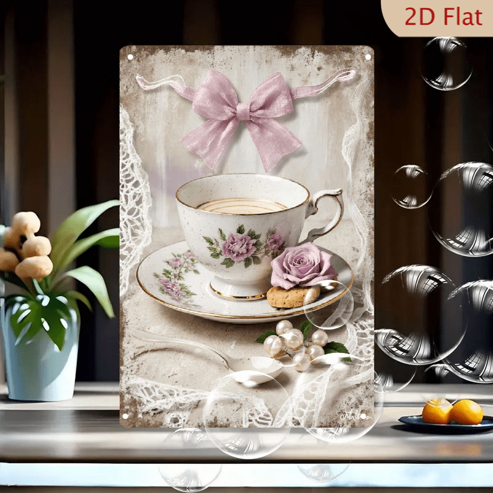 1pc Vintage Tea Time Metal Wall Art, 8x12 Inches, Elegant Porcelain Cup ...