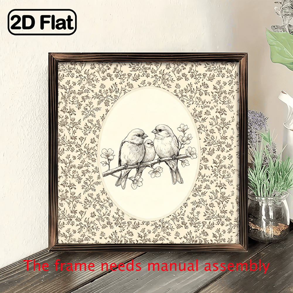 1pc Vintage Three Birds Flower Branch Line Art Botanical Wall Art, 8x8 ...
