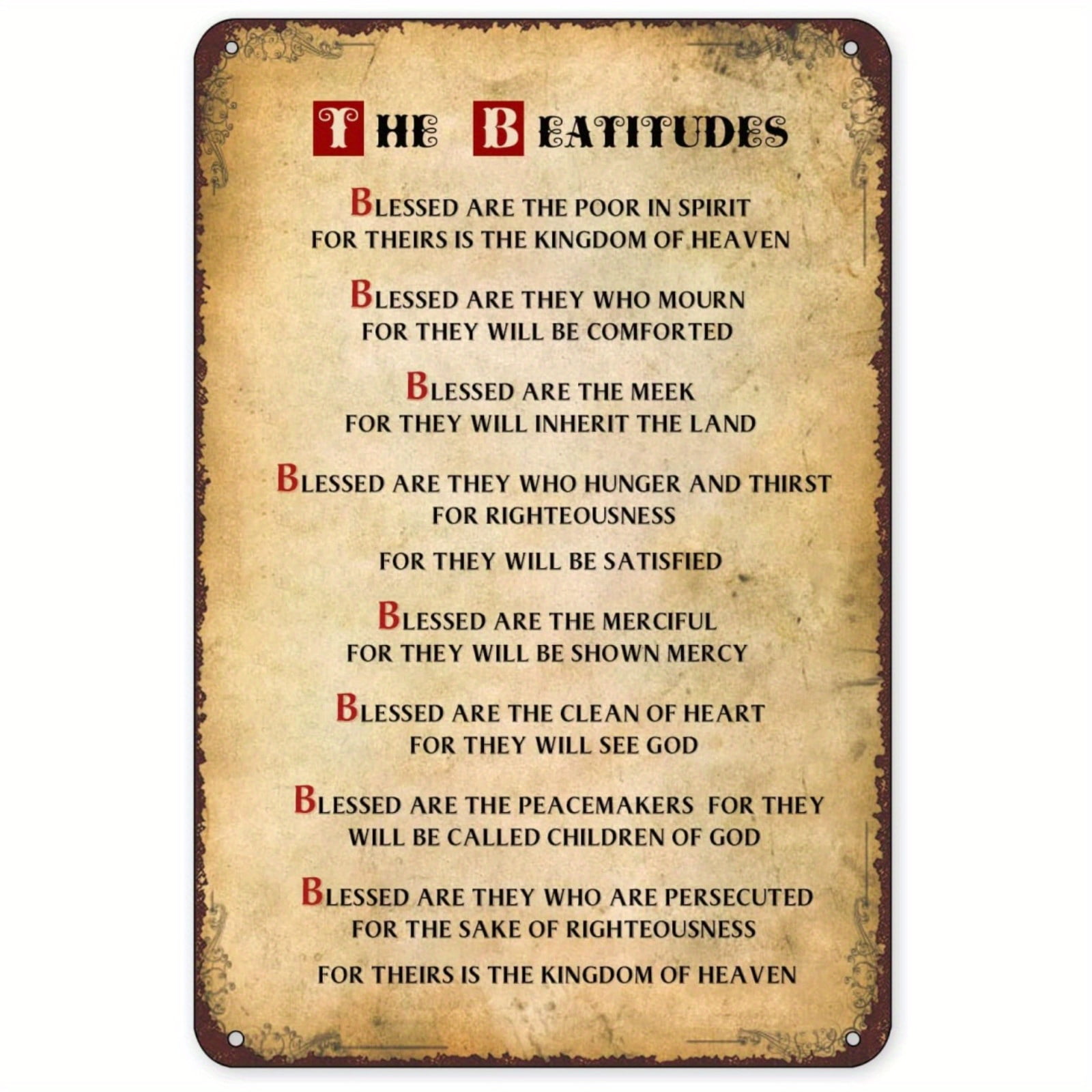 1pc, Vintage Tin Sign The Beatitudes Wall Décor - Scripture Wall Décor ...