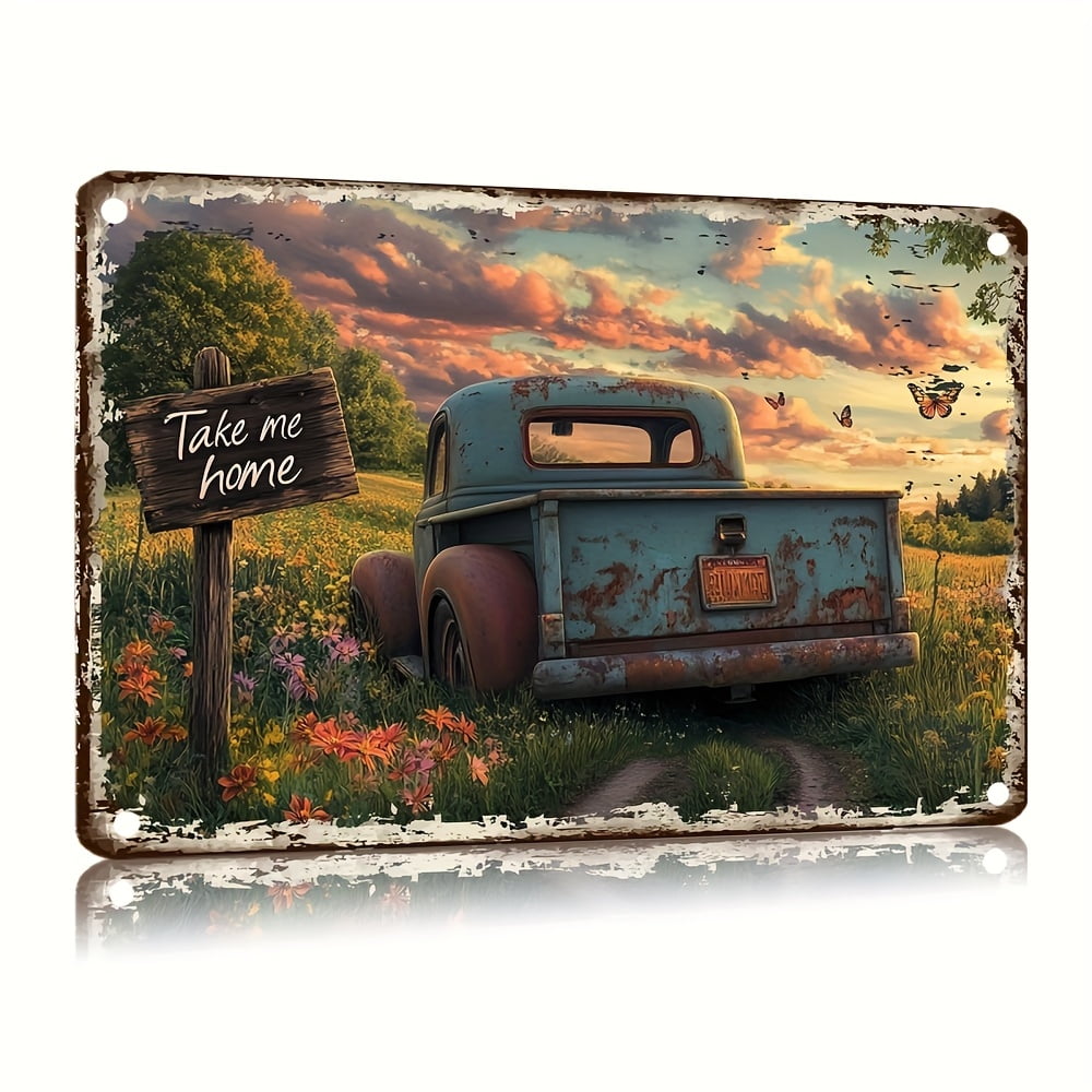 1pc Vintage Truck & Take Me Home Sign, Rustic Metal Wall Art ...