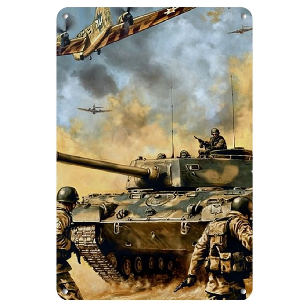 1pc Vintage WWII Tank Battle Metal Tin Sign - 8x12" | Rustic Wall Art ...