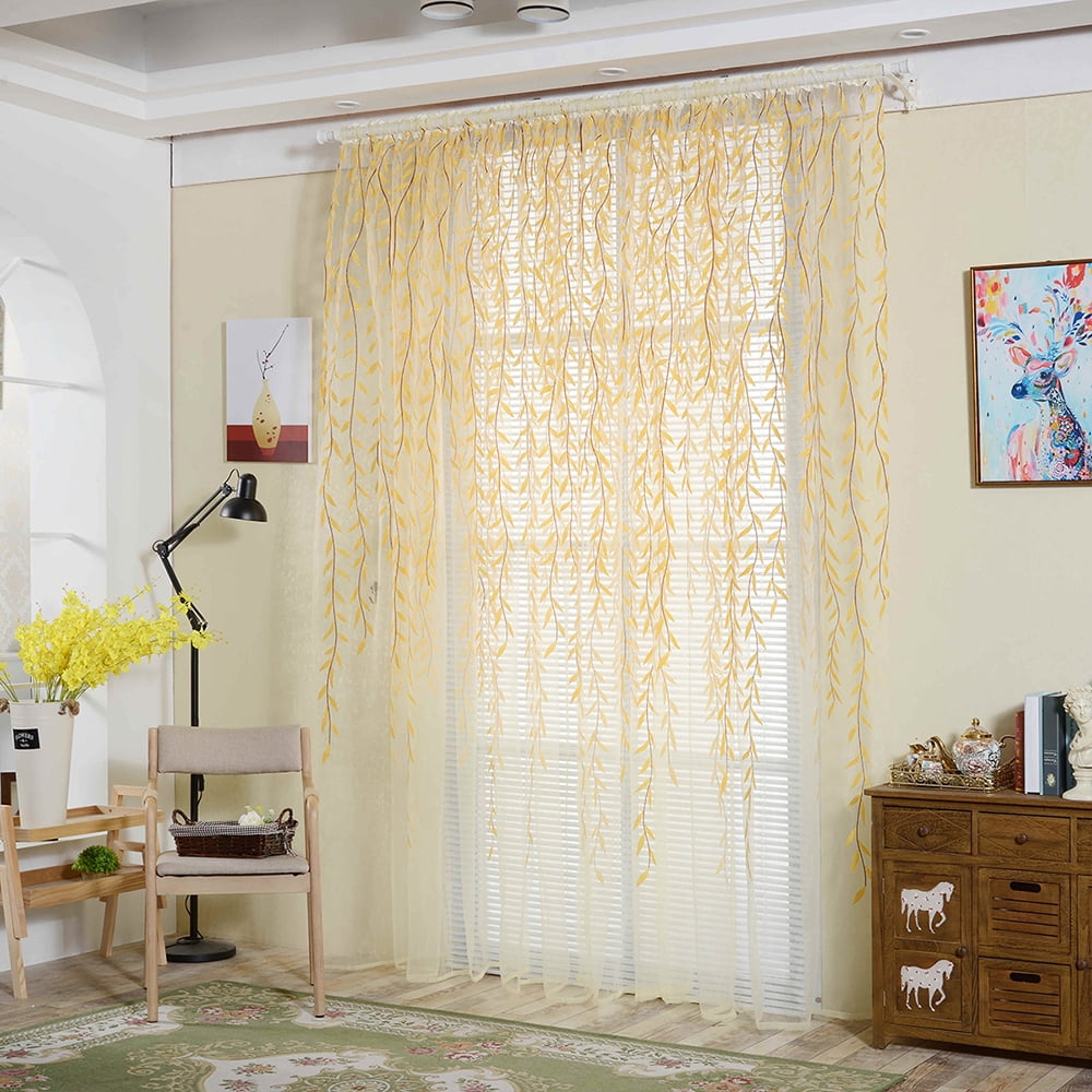 1pc Voile Window Curtain Sheer Window Drapes Willow Twigs Pattern Tulle ...