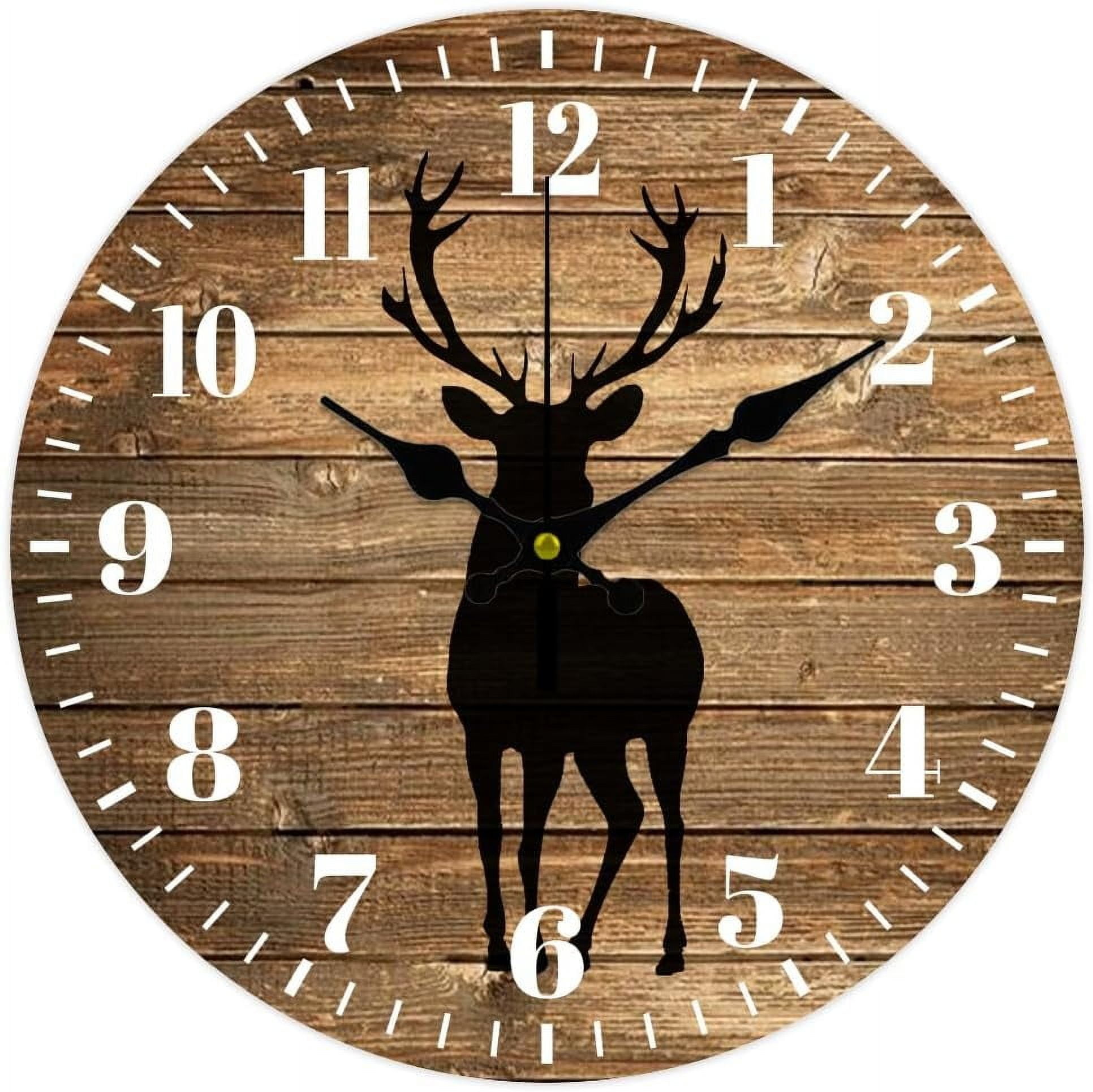 1pc Wall Clock Deer Silhouette Wall Clock Non-Ticking Clock Round ...