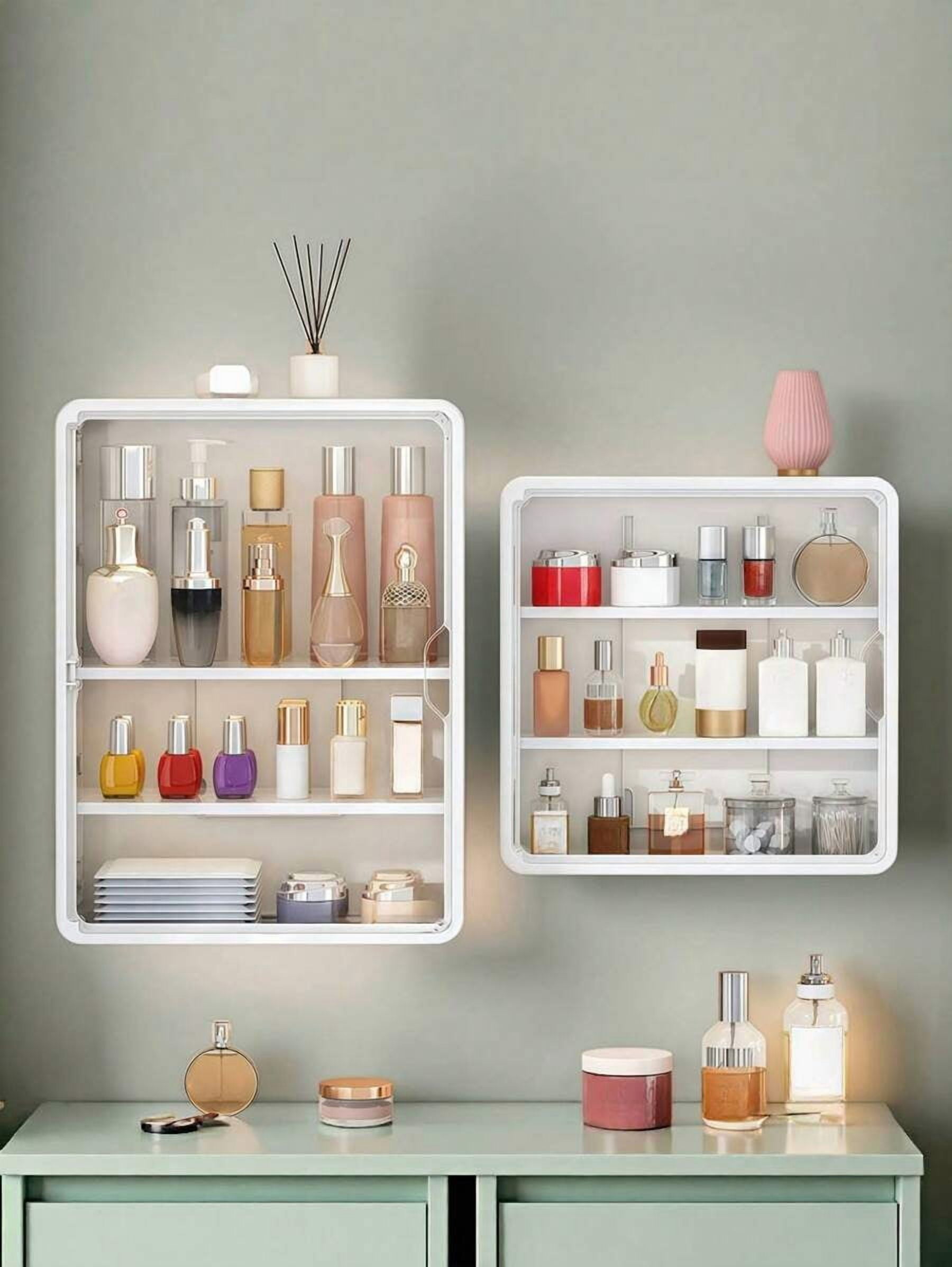 1pc Wall-Mounted No-Drill Transparent Makeup Organizer & Display Case ...