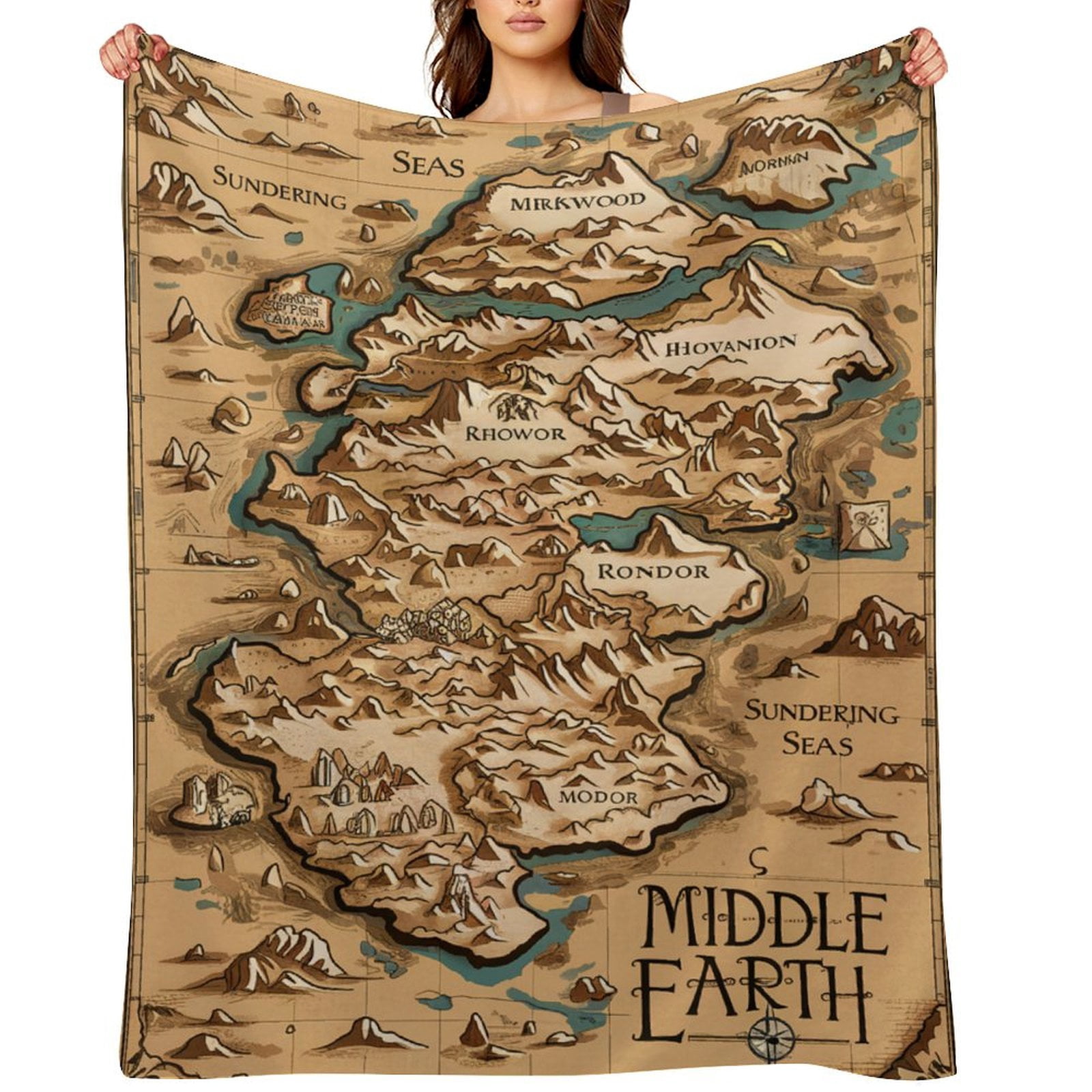 1pc Warm & Cozy Flannel Throw Blanket -Contemporary Middle Earth Map ...