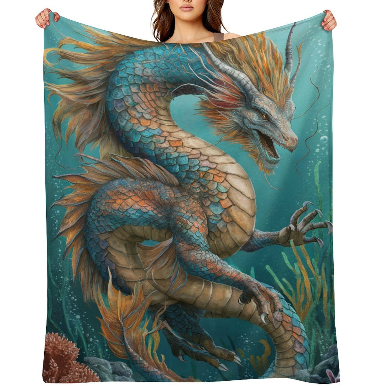 1pc Warm & Cozy Flannel Throw Blanket -Fantasy Sea Dragon 4 Graduation ...