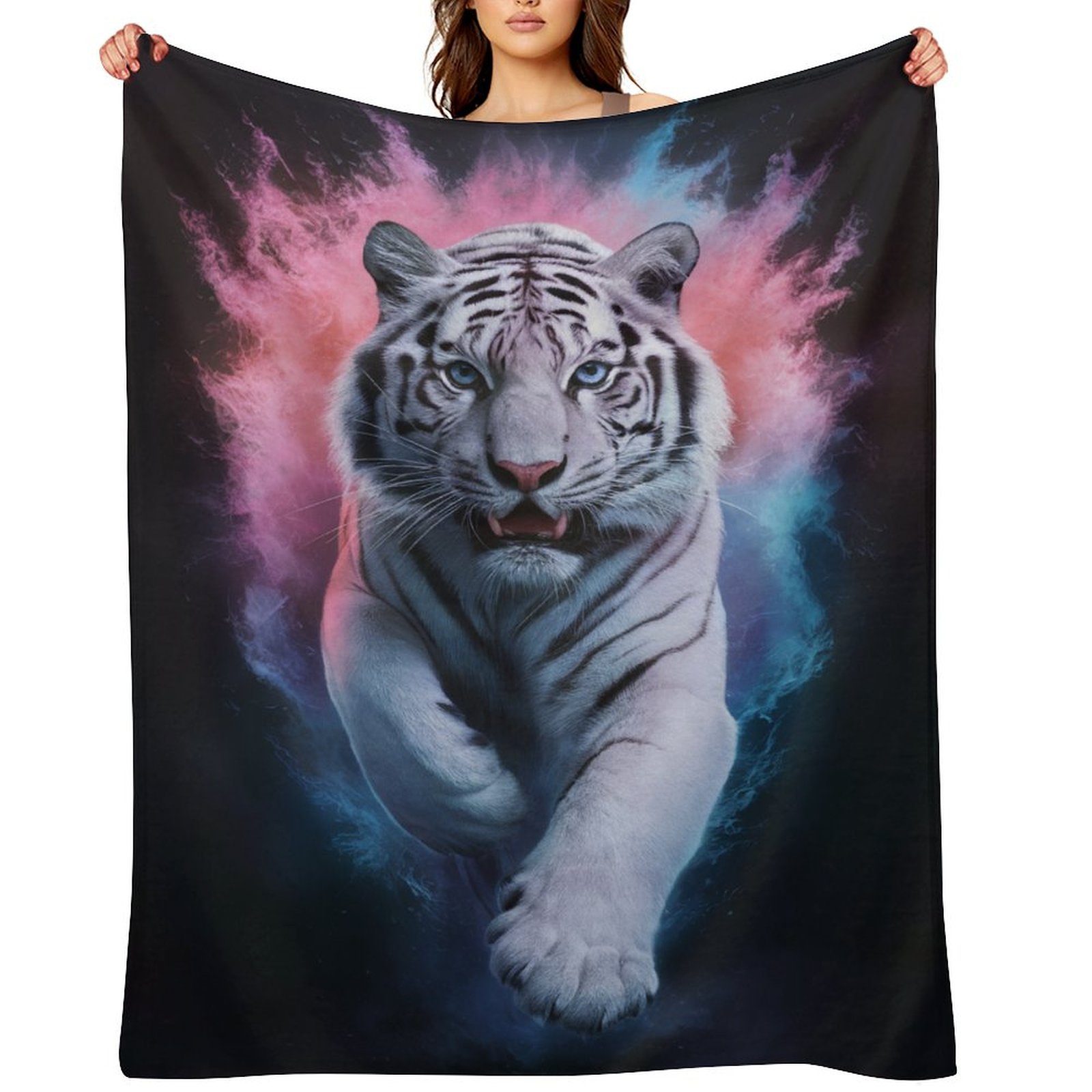 1pc Warm & Cozy Flannel Throw Blanket -Pure White Tiger 2 Graduation ...