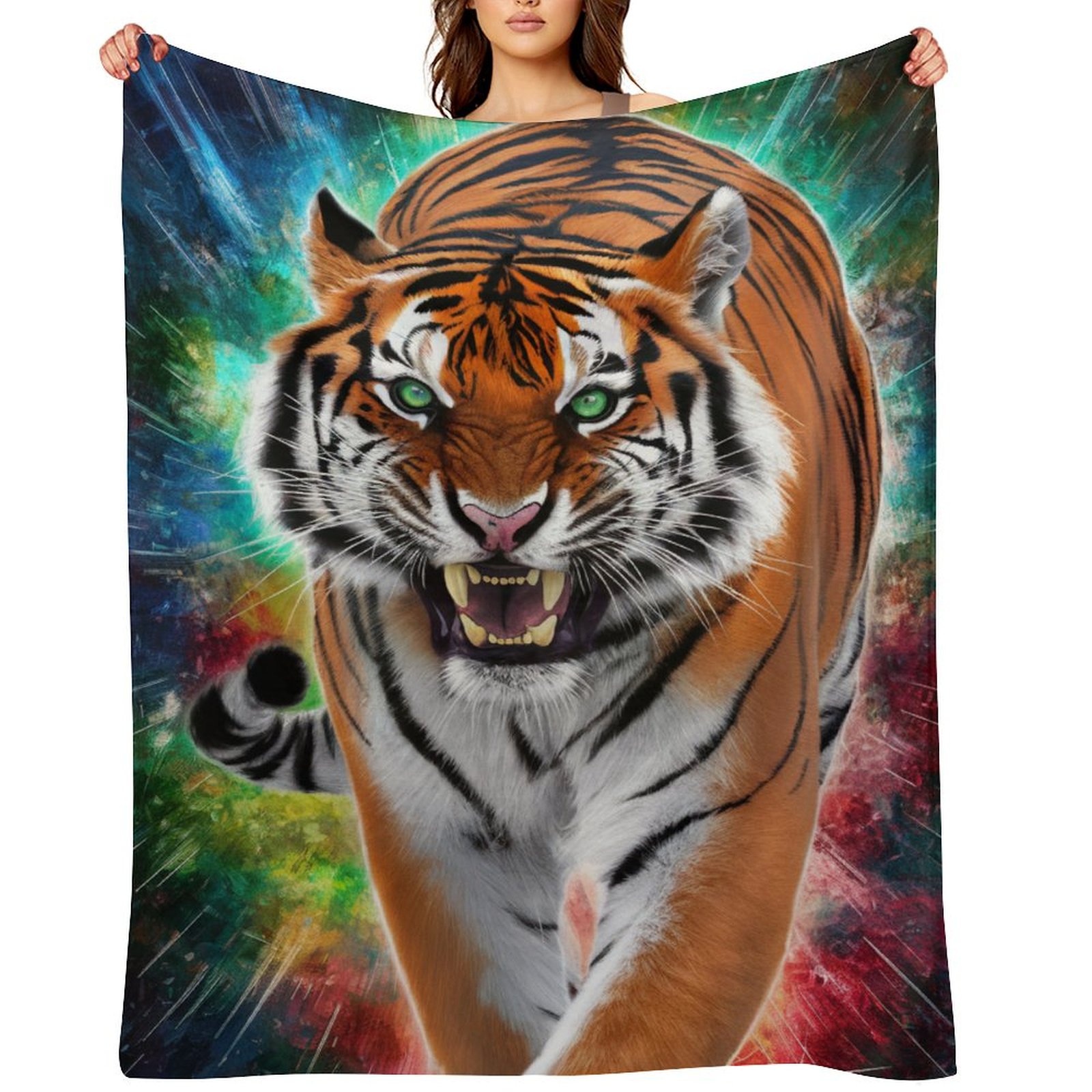 1pc Warm & Cozy Flannel Throw Blanket -Solitary White Tiger 2 ...