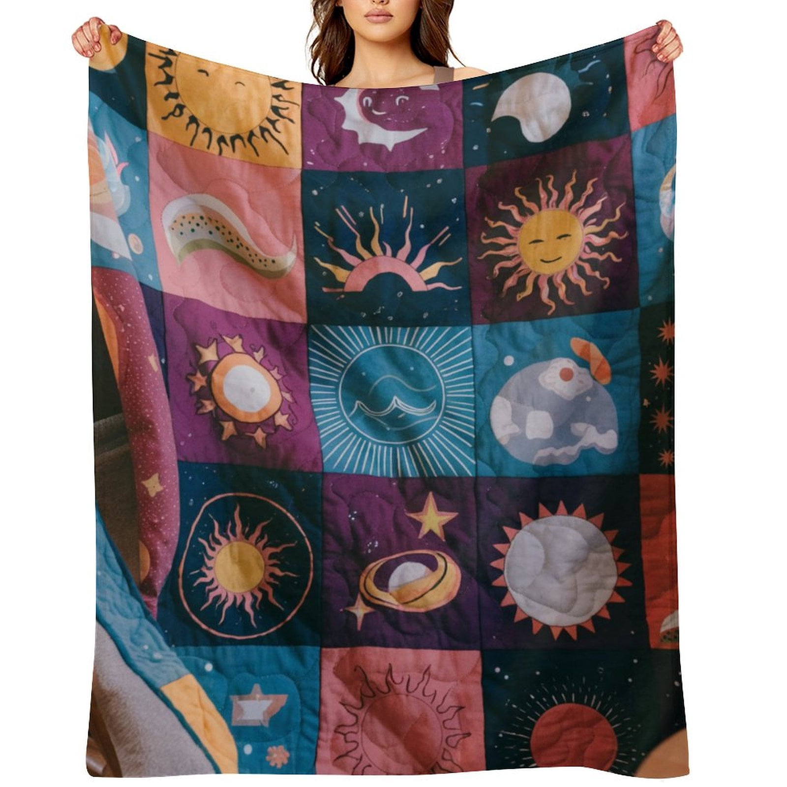 1pc Warm & Cozy Flannel Throw Blanket -Vintage Sun And Moon 2 ...