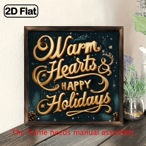 1pc Warm Hearts Frosty Nights Framed Wood Sign - Rustic Farmhouse Wall ...