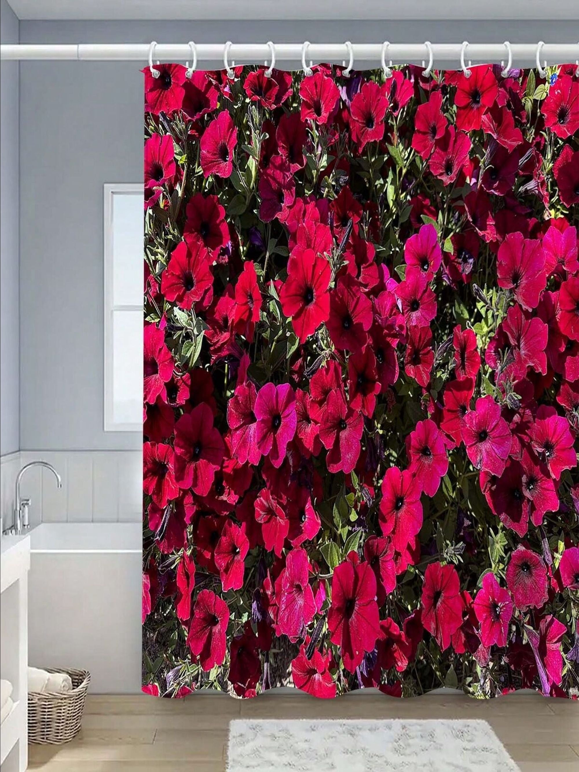 1pc Warm Tone Floral Print Shower Curtain With Creative Flower ...