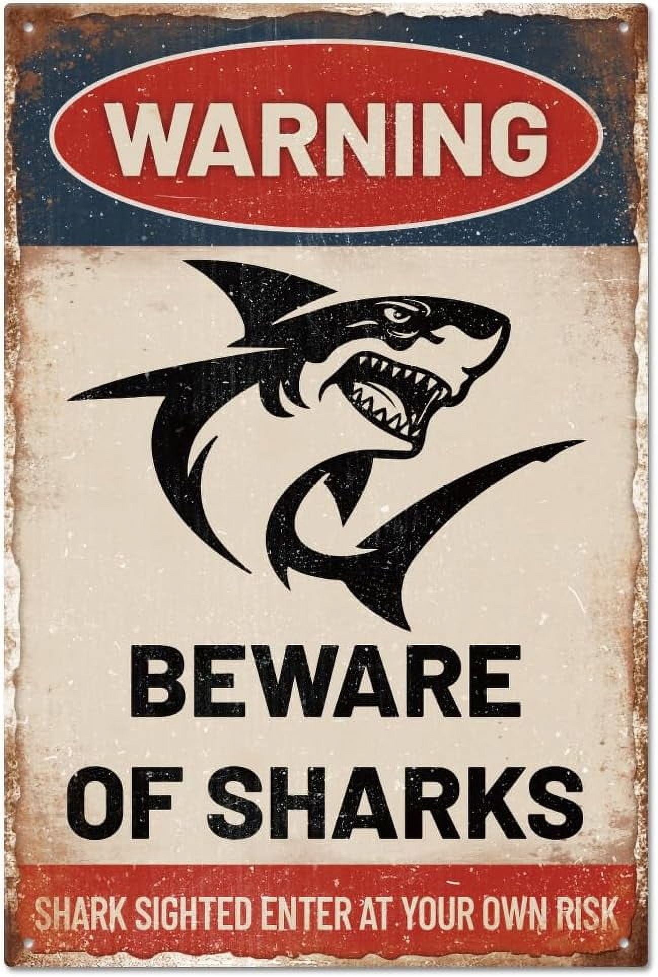 1pc "Warning Beware Of Sharks" Metal Warning Shark Tin Sign 12x8in ...