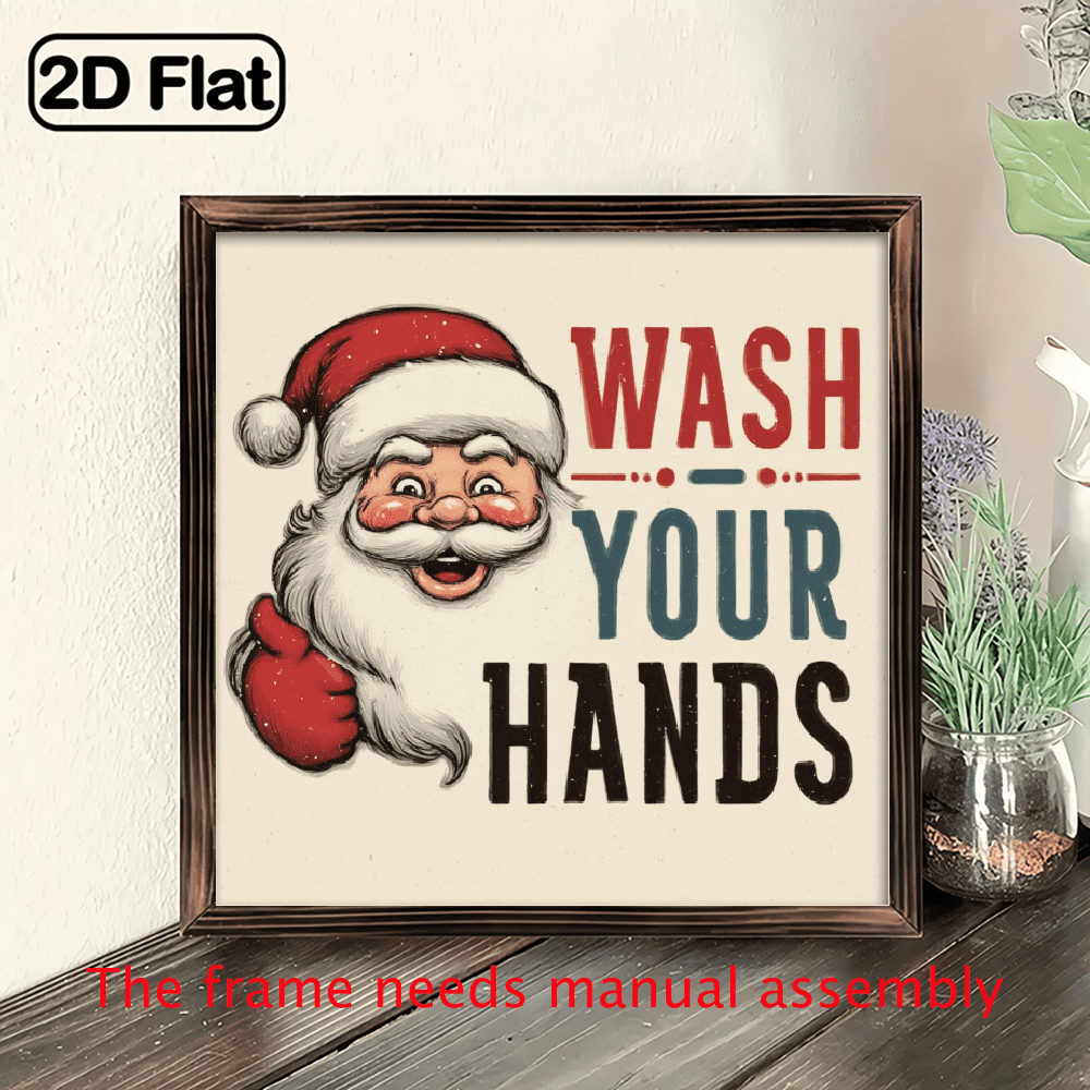 1pc, Wash Your Hands Wooden Plaque with Santa Design - Rustic Farmhouse ...