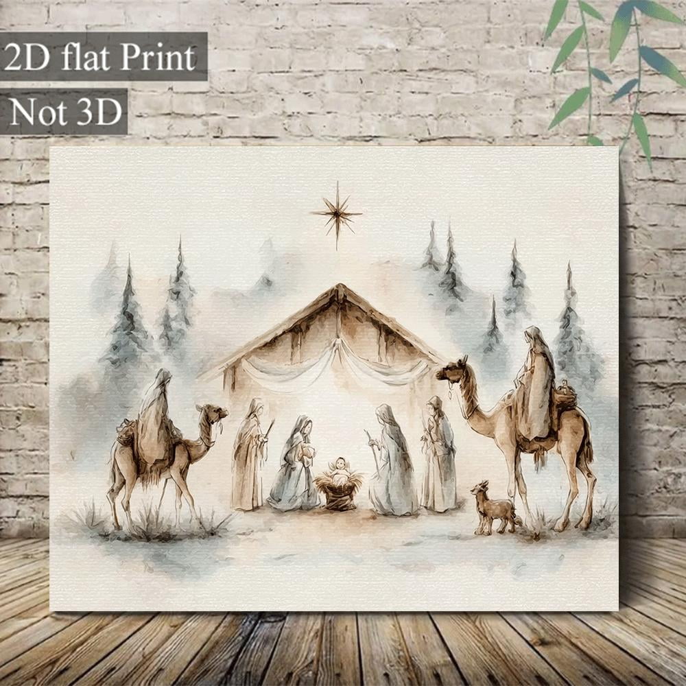 1pc Watercolor Nativity Scene Framed Suitable for - No Frame/Minimalist ...