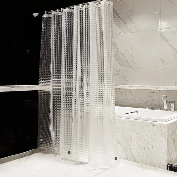 1pc Waterproof Clear Crystal Shower Curtain with Plastic Hooks ...