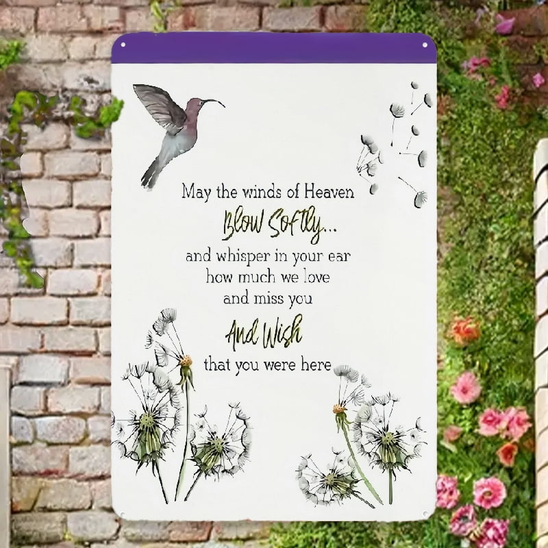 1pc Waterproof Memorial Metal Sign Purple Border with Hummingbird ...