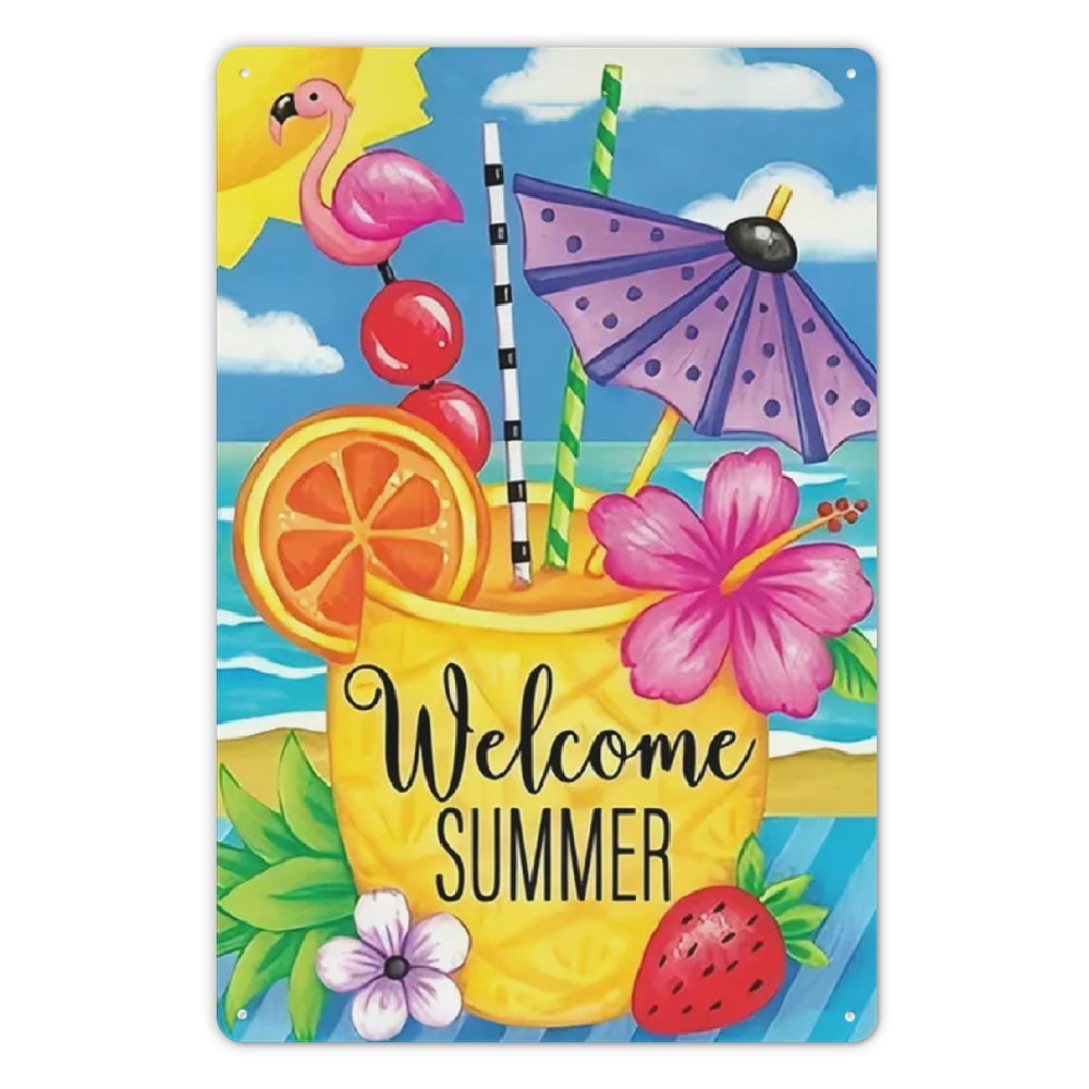 1pc Welcome Summer metal tin sign, 12x8inch, Tropical Fruit & Beach ...