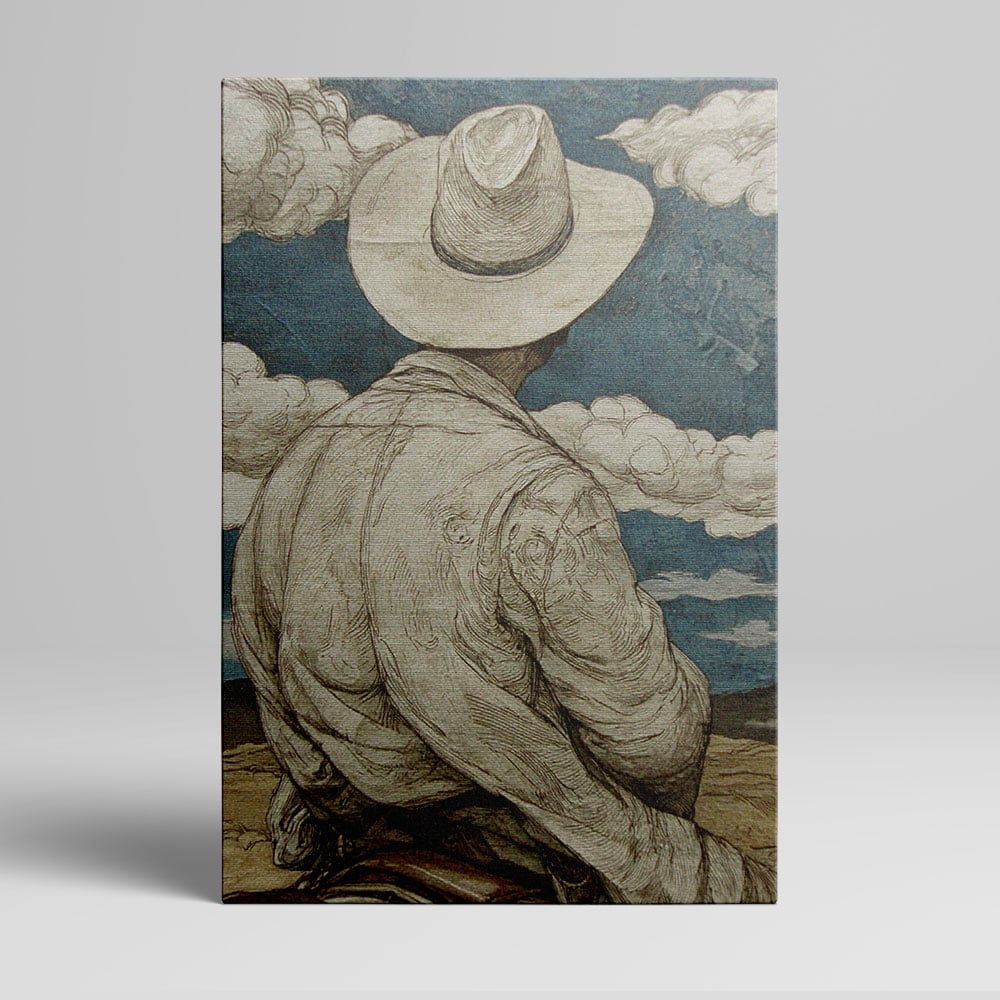 1pc Western - style Cowboy Back View Canvas Wall Art with Hat against ...
