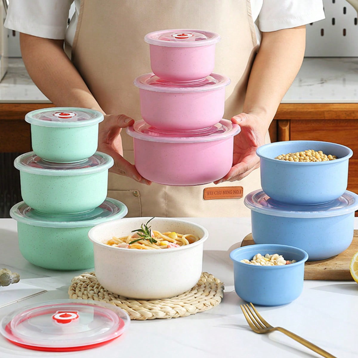 1pc Wheat Straw Big/Medium/Small Fresh-Keeping Box With Lid, Portable ...