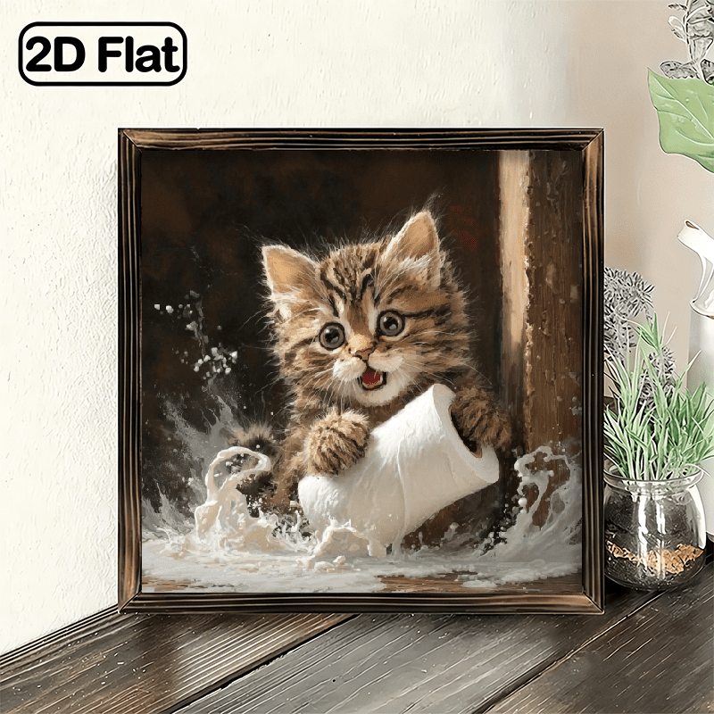 1pc Whimsical Cat Toilet Paper Wooden Framed Sign Rustic Farmhouse Wall ...