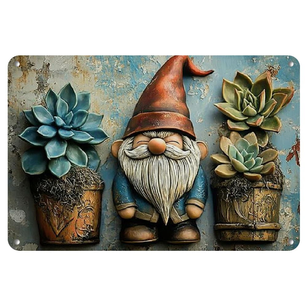 1pc Whimsical Gnome Metal Wall Art - Rustic Blue-Hatted Gnomes with ...