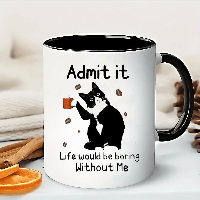 1pc WhimsyCat Insulated Ceramic Coffee Mug, Double-Sided Cat Design ...