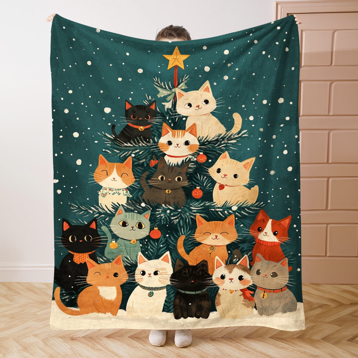 1pc Whisker Wonders Christmas Cat Tree Flannel Throw Blanket ...