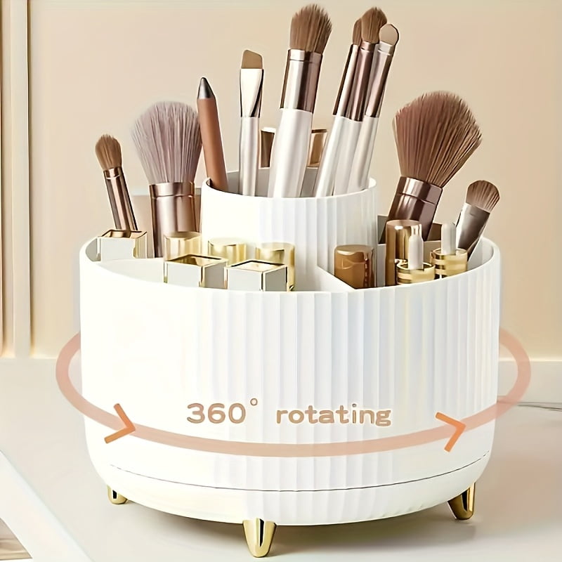 1pc White 360° Rotating Cosmetic Organizer with Five Compartments ...