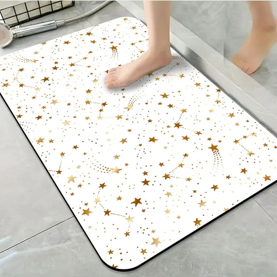 1pc White Background Golden Stars Bathroom Rug Bathroom Decor and ...