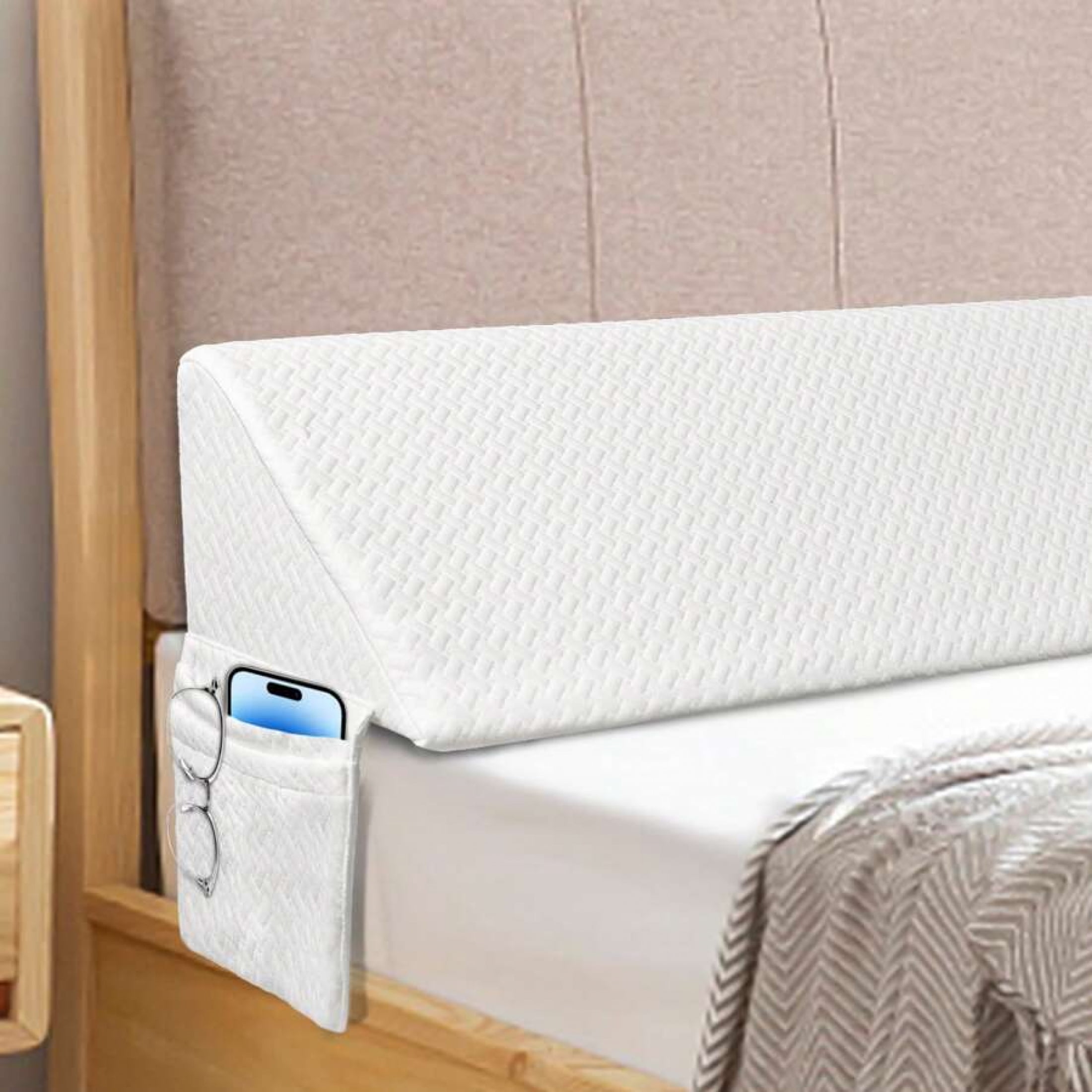 1pc White Bed Wedge Pillow For Headboard Gap Filler (0-8") - Removable ...